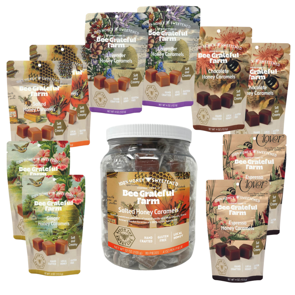 Golden Giver's Caramel Collection (10 Bags + 1 Jar) | Bee Grateful Candy